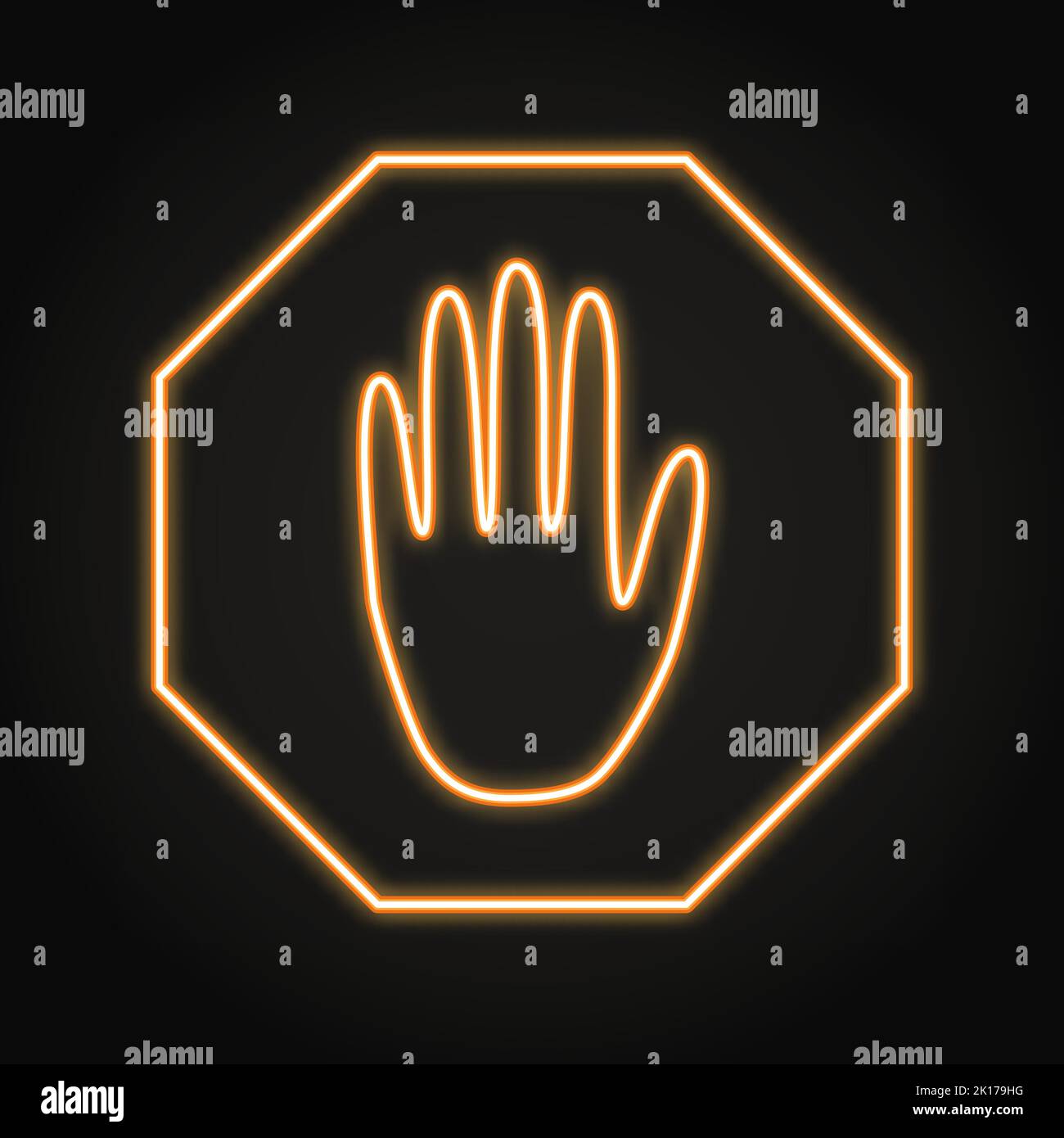 Stop sign with hand neon icon. Prohibited or forbidden symbol. Vector ...