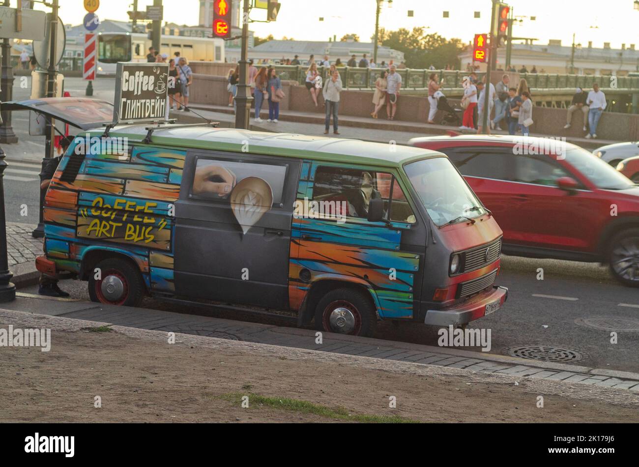 St.Petersburg,Russia-August 14,2022: Retro coffee cafe car on parking ...