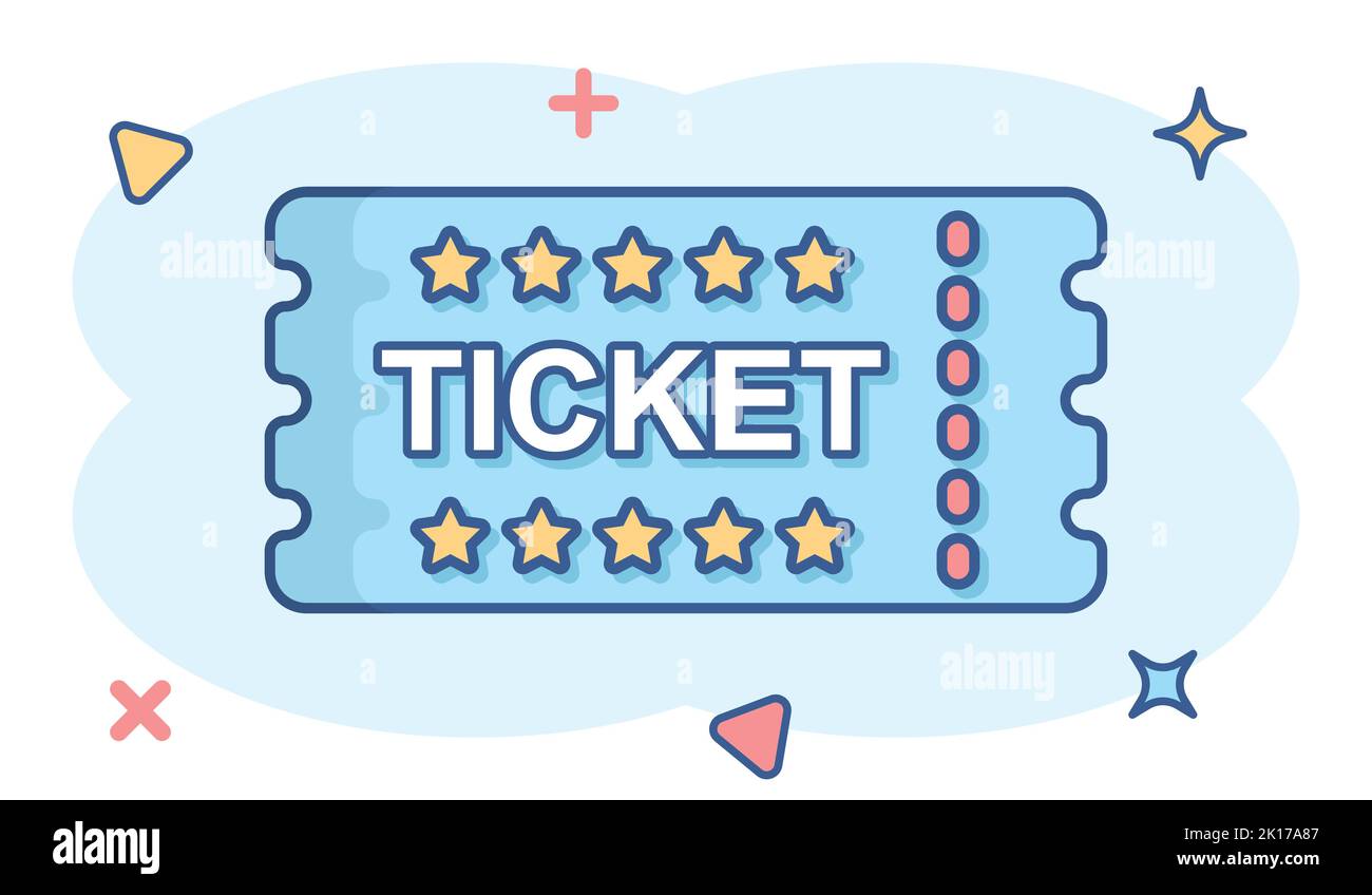 Cinema ticket icon in comic style. Admit one coupon entrance vector ...