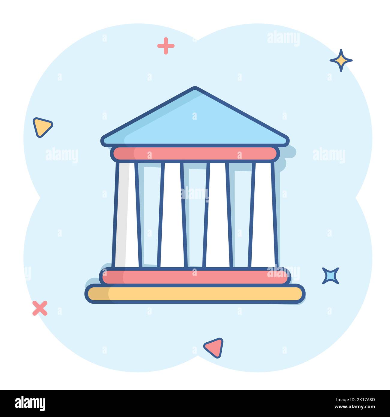 Bank building icon in comic style. Government architecture vector ...