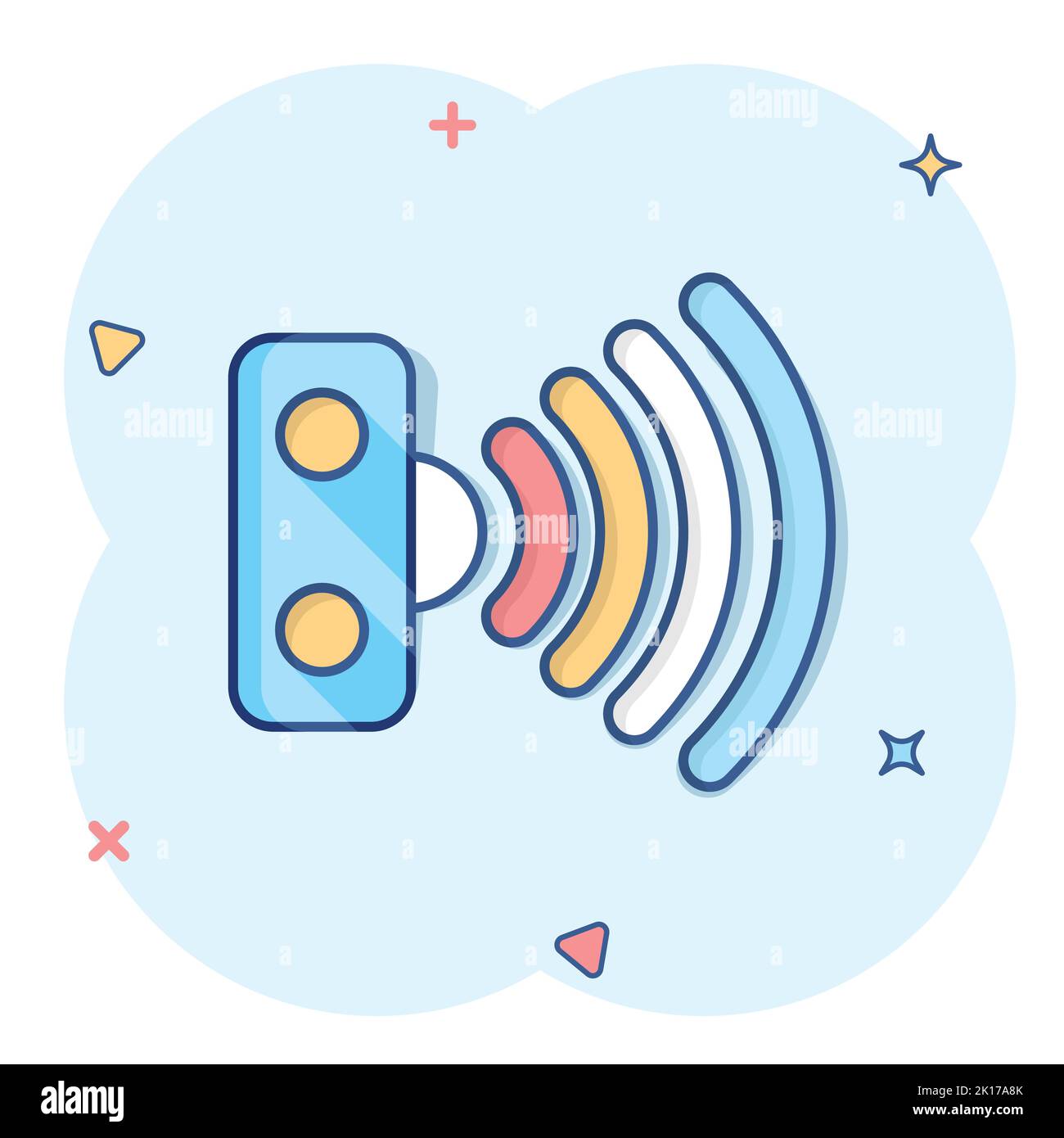 Motion sensor icon in comic style. Sensor waves vector cartoon ...