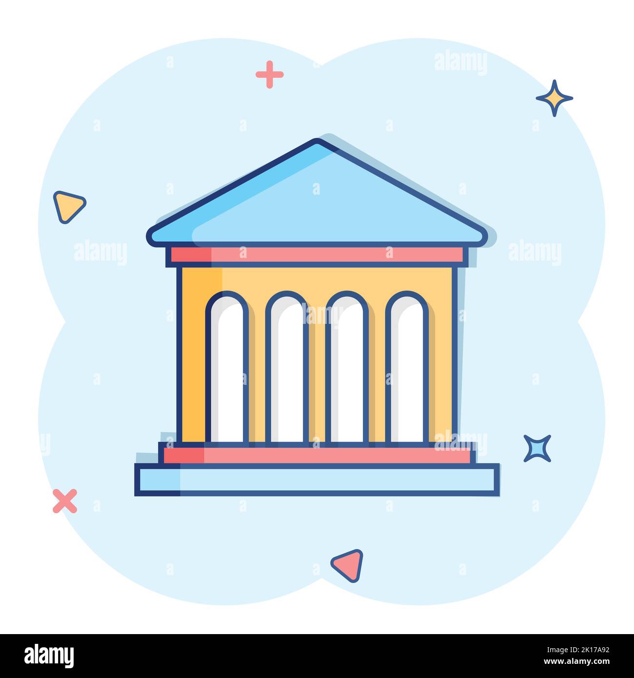 Bank building icon in comic style. Government architecture vector ...