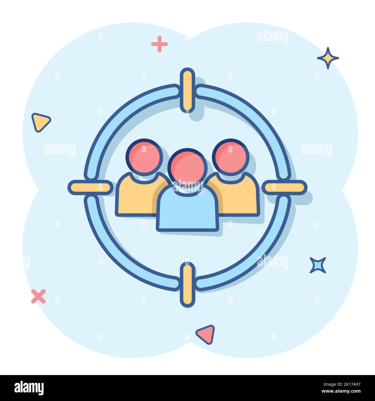 Target audience icon in comic style. Focus on people vector cartoon ...