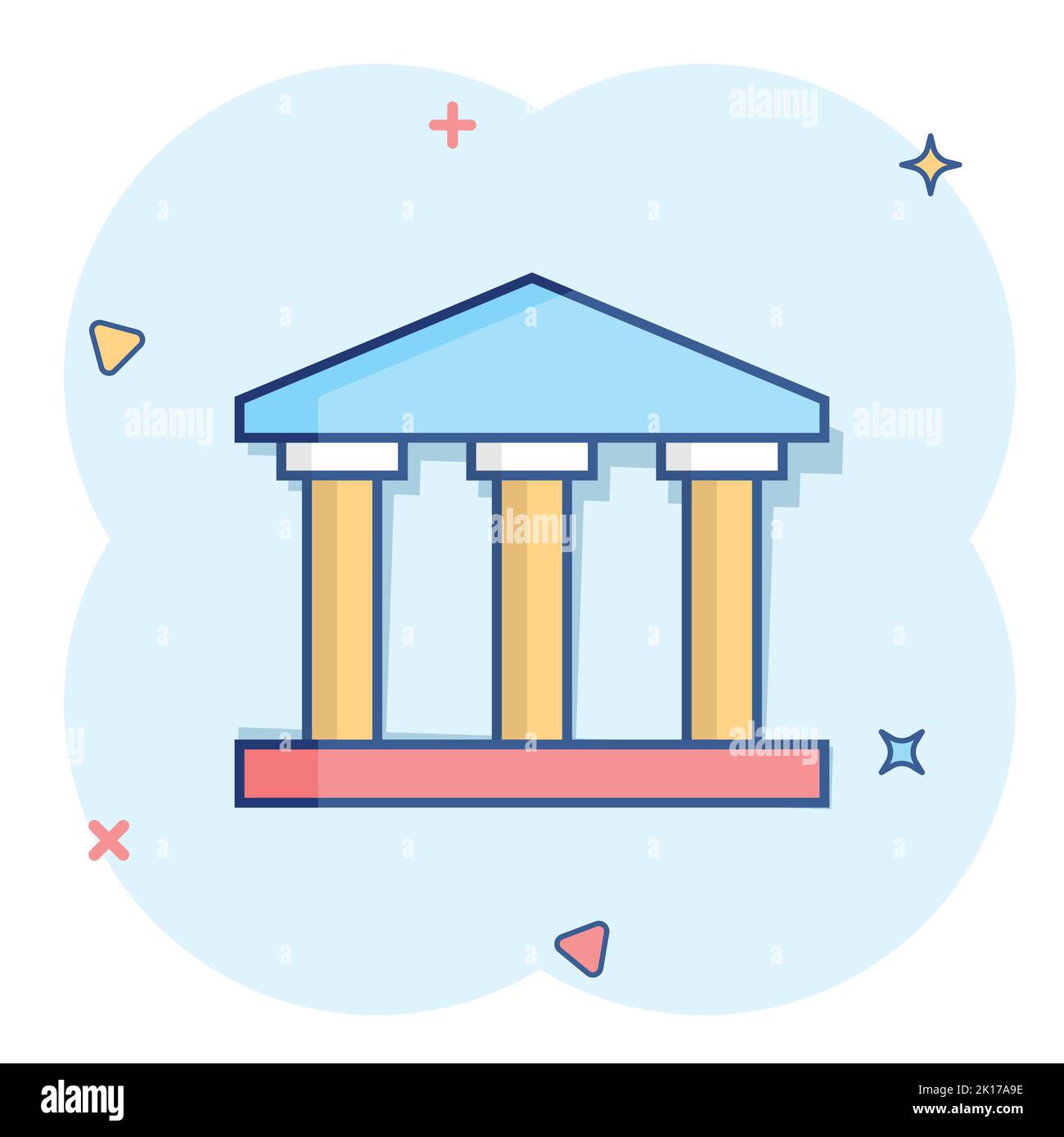 Bank building icon in comic style. Government architecture vector ...