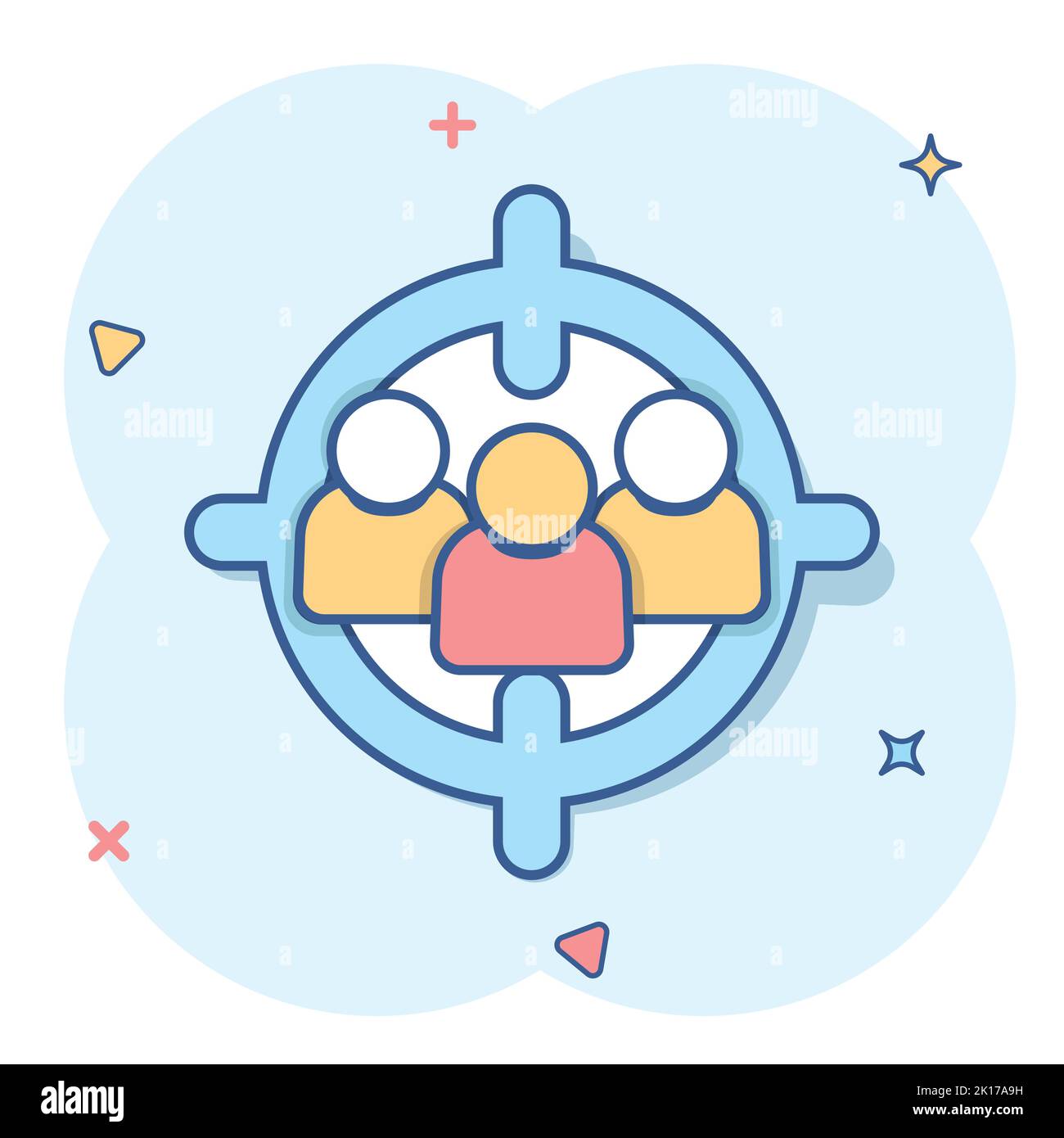 Target audience icon in comic style. Focus on people vector cartoon ...