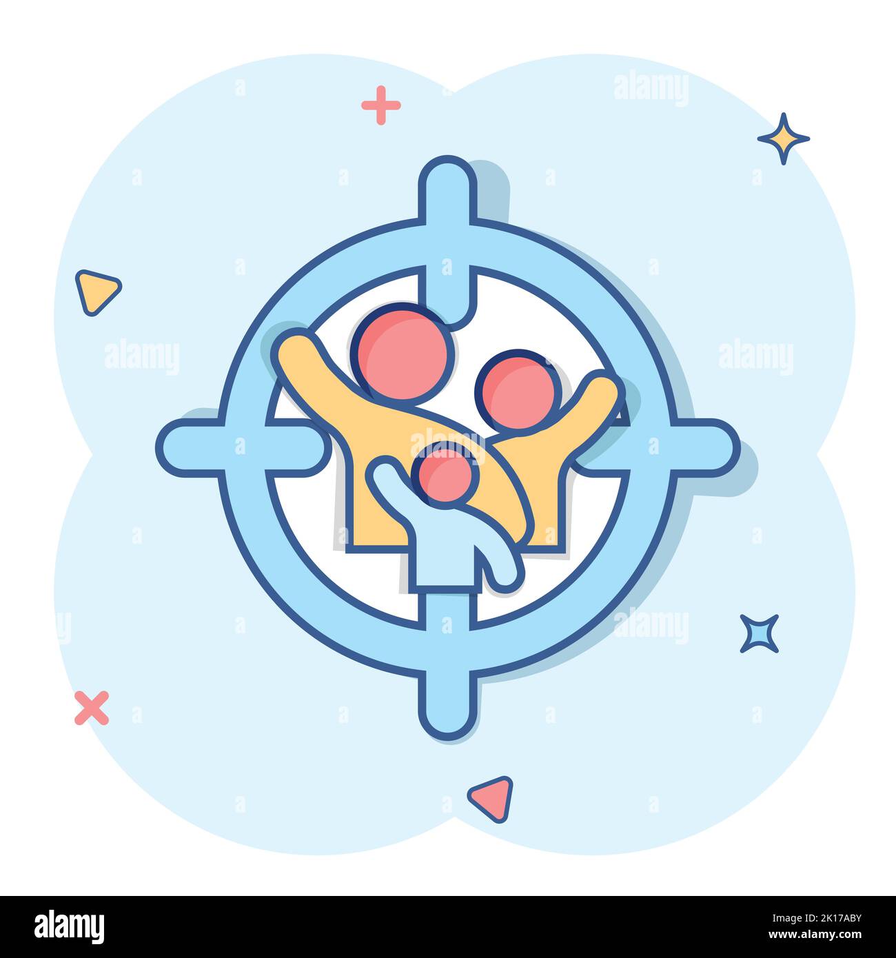 Target audience icon in comic style. Focus on people vector cartoon ...