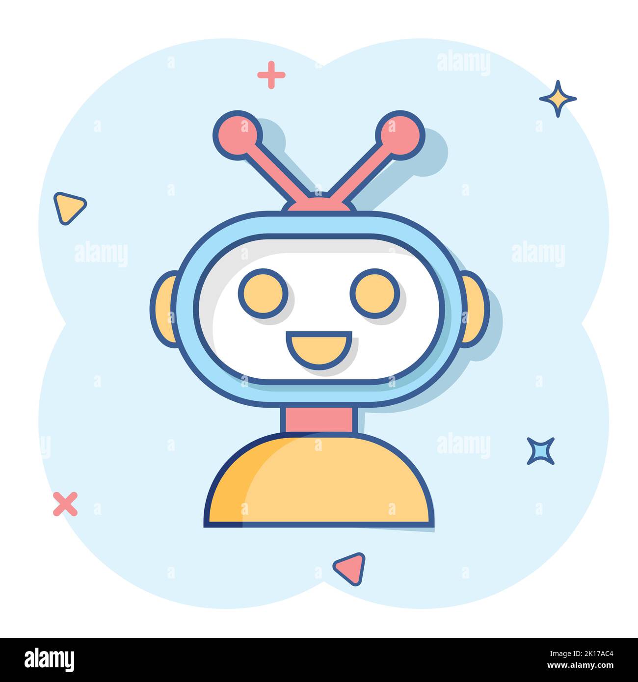 Cute robot chatbot icon in comic style. Bot operator vector cartoon illustration pictogram ...