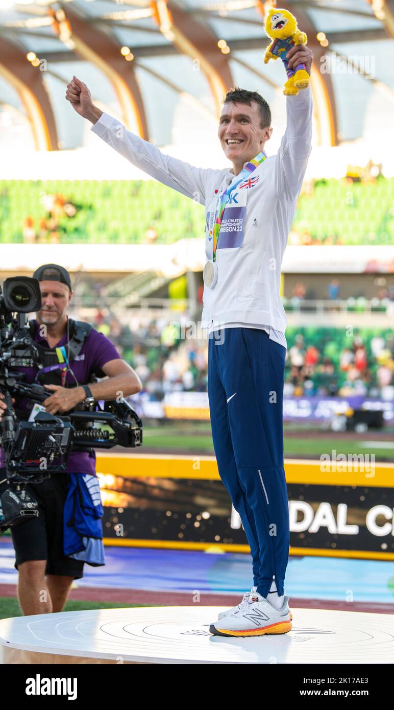 Jake Wightman of GB&NI Gold medal presentation after his win in the men ...