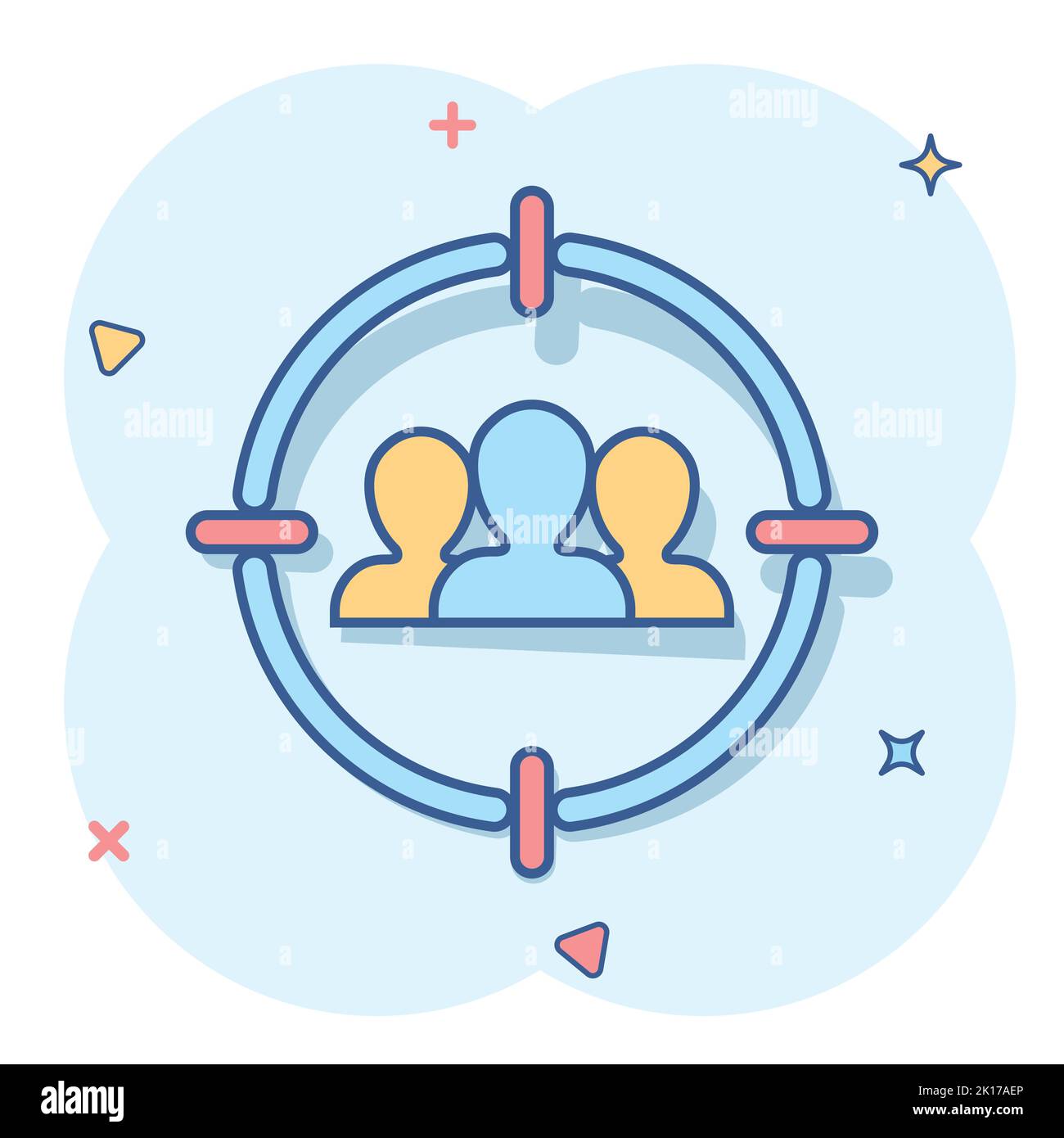 Target audience icon in comic style. Focus on people vector cartoon ...