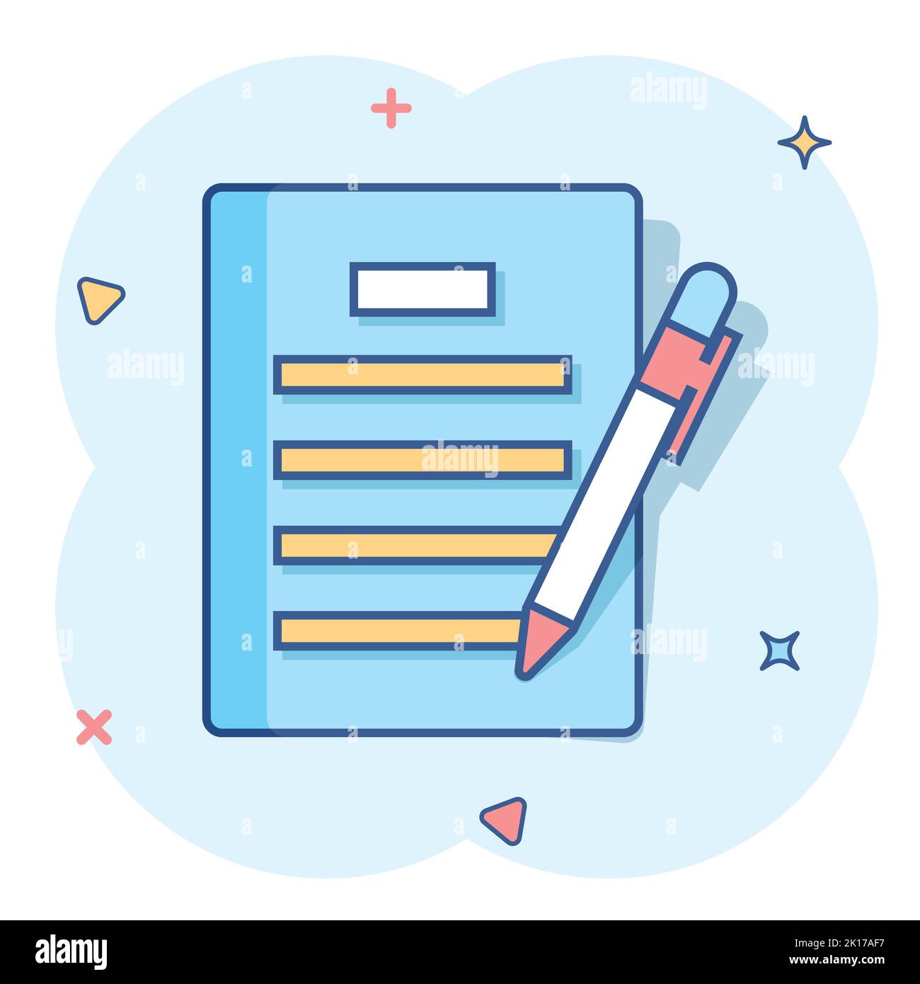 Contract agreement icon in comic style. Document sheet with pen vector ...
