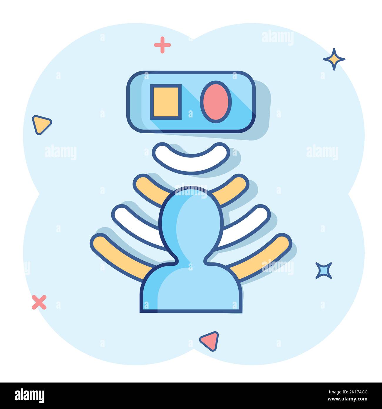 Motion sensor icon in comic style. Sensor waves with man vector cartoon ...