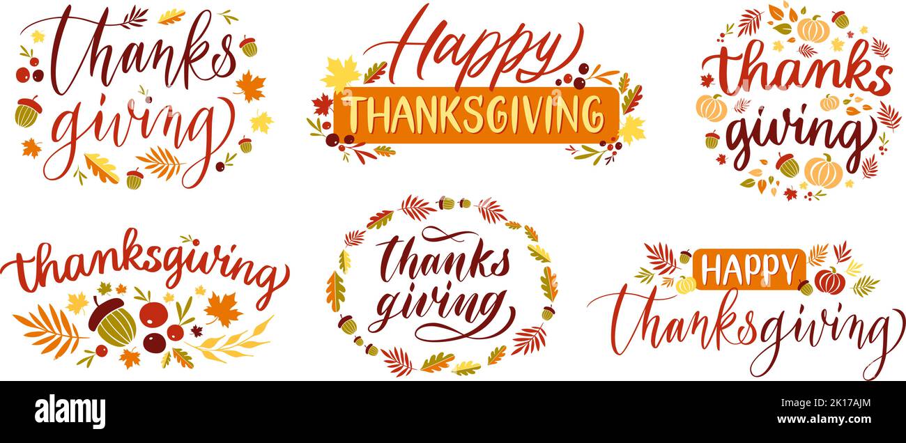 Thanksgiving day lettering. Happy thanks giving card typography, autumn ...
