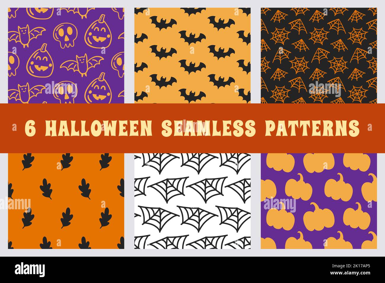 Halloween Cute Vector Seamless Pattern Texture Set Stock Vector Image ...