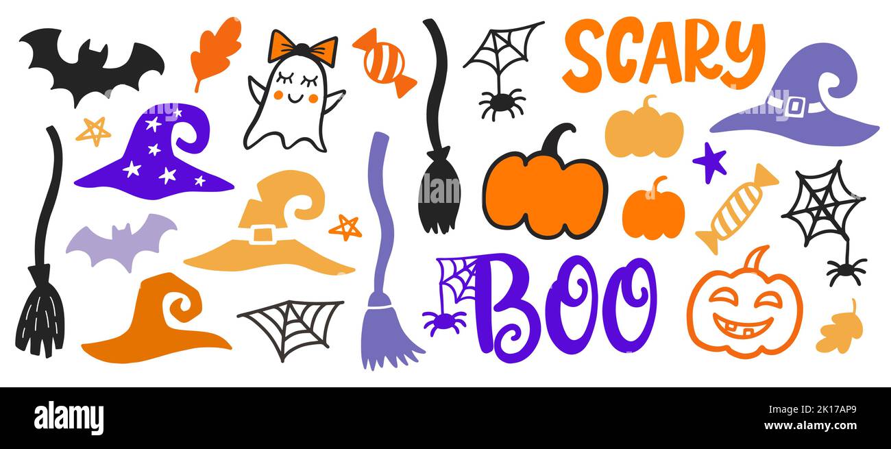 Halloween Cartoon Hand drawn doodle shapes set Stock Vector Image & Art ...