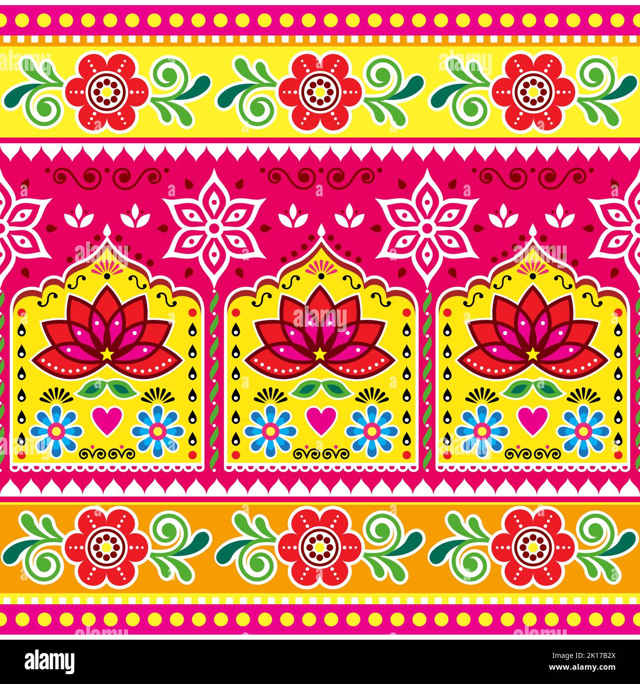 Indian and Pakistani truck art inspired vector seamless pattern with ...
