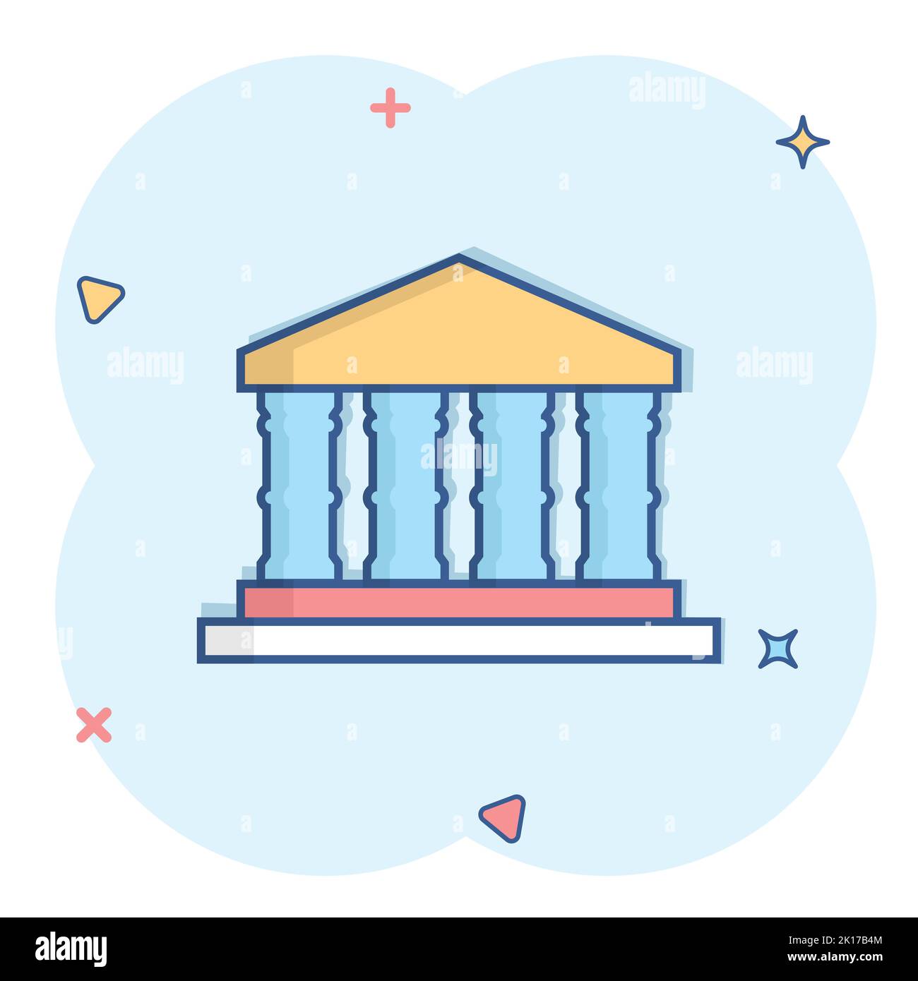 Bank building icon in comic style. Government architecture vector ...