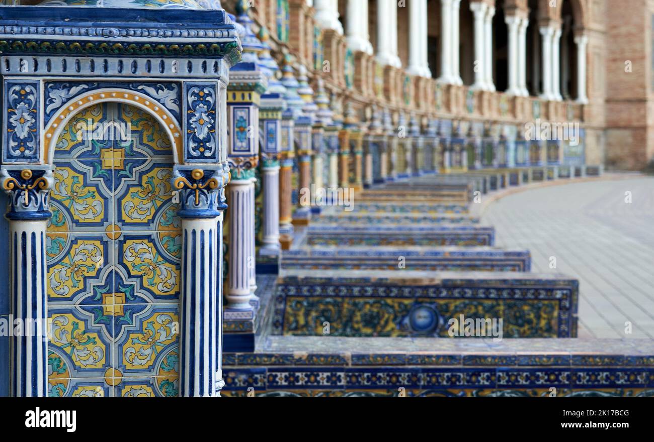 Spanish Square in Seville. Bench mosaics Stock Photo - Alamy
