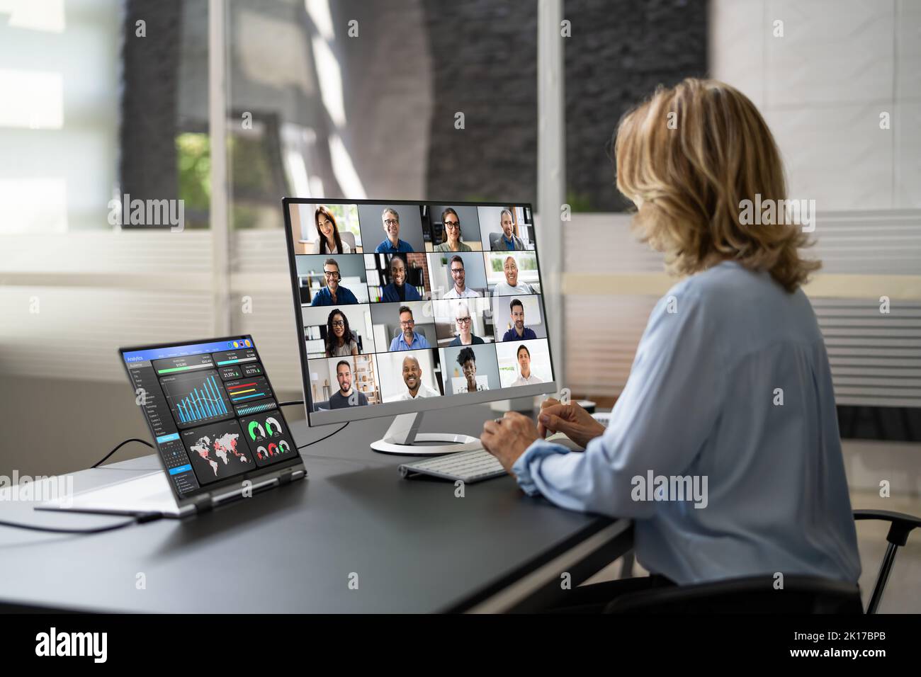 Watching Video Conference Business Webinar On Computer Stock Photo - Alamy