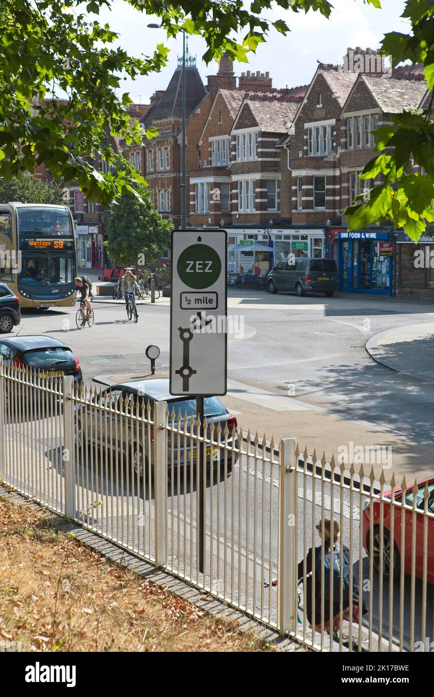 ZEZ sign in Oxford. Zero emission zone is an area where fossil fuelled ...