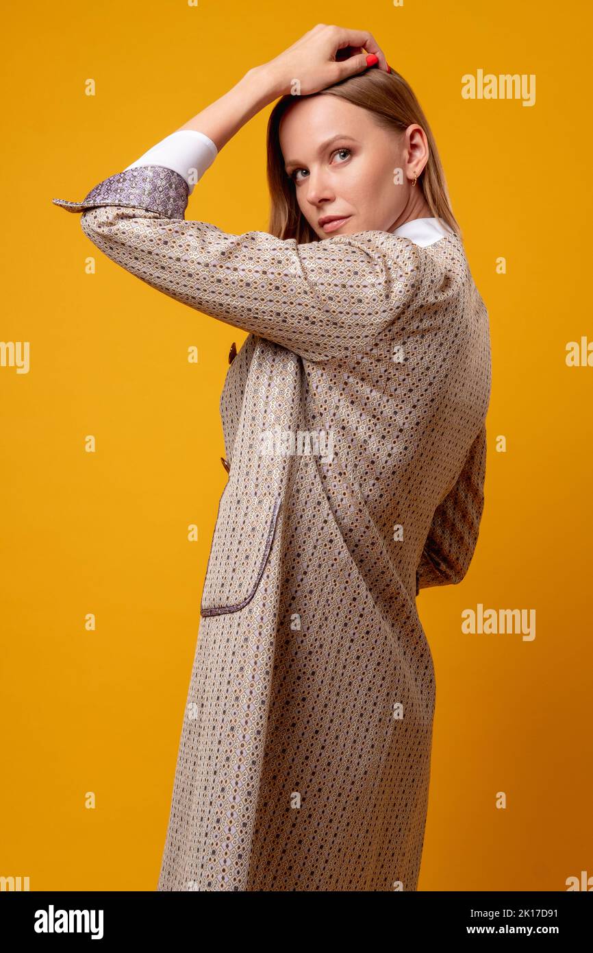 Woman fashion. Autumn collection. Vogue trend. Graceful confident model ...