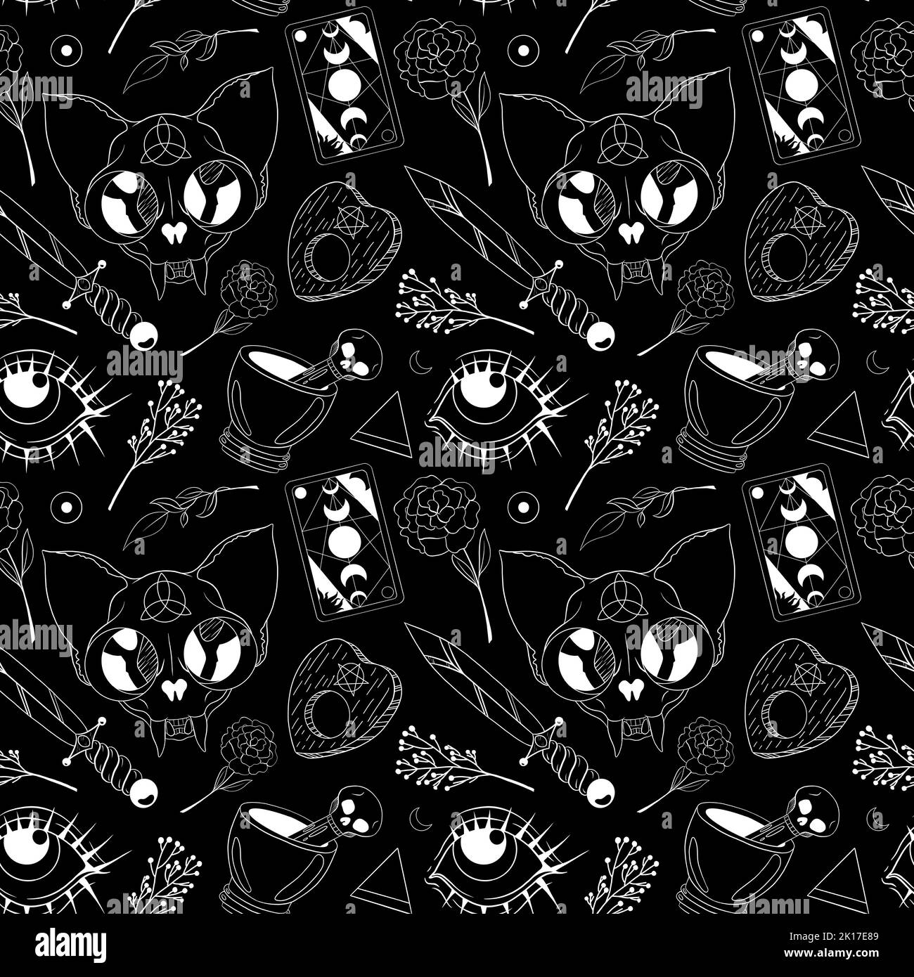 Black and white mystical elements and symbols, halloween, magic ...