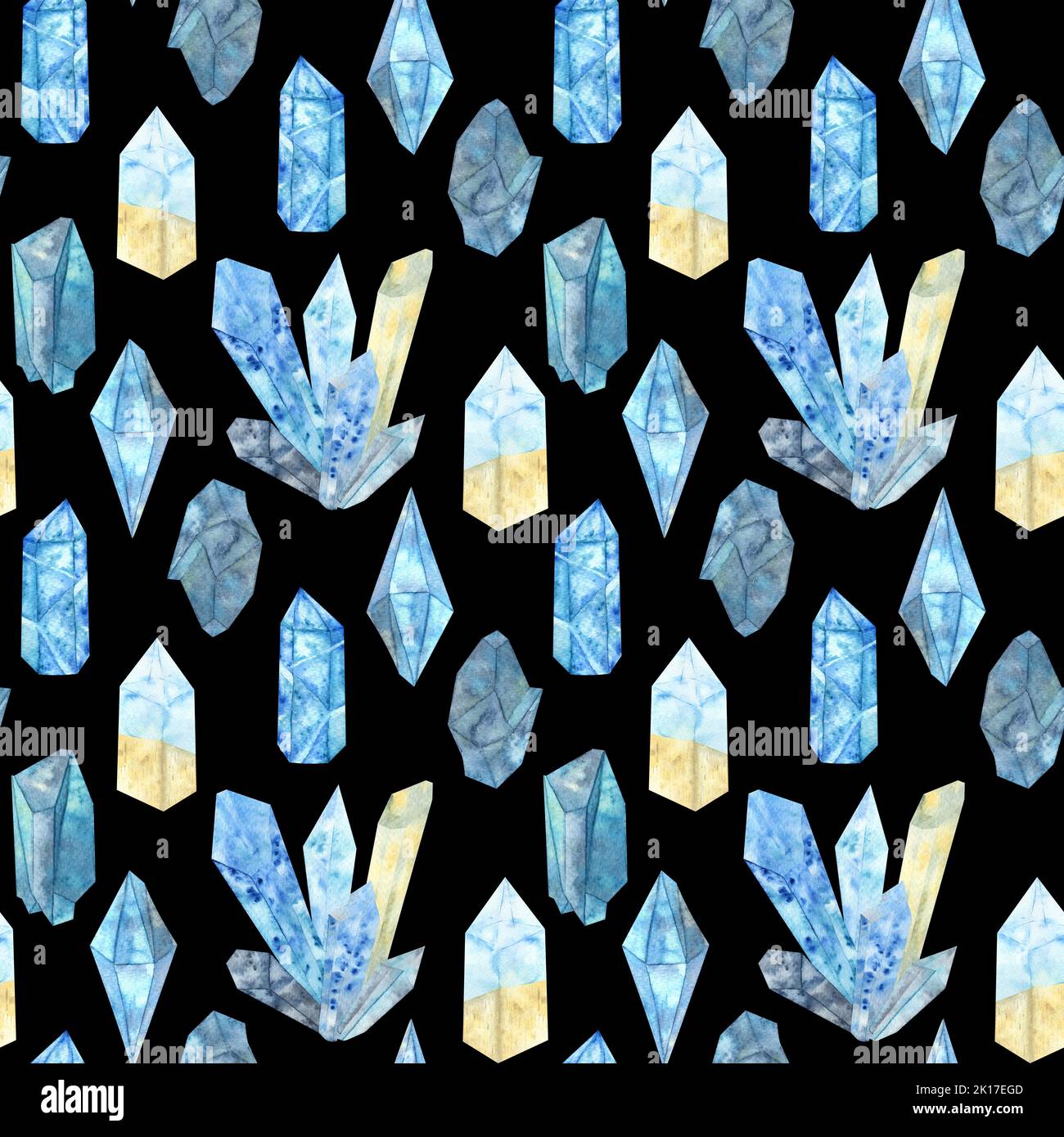 Pattern of watercolor crystal blue shades. Geometric shapes of stones ...