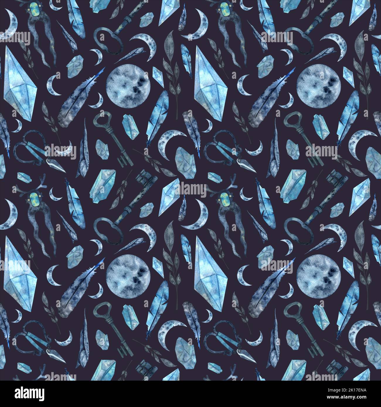 Occult mystical accessories and symbols. Stones, plants, the moon ...