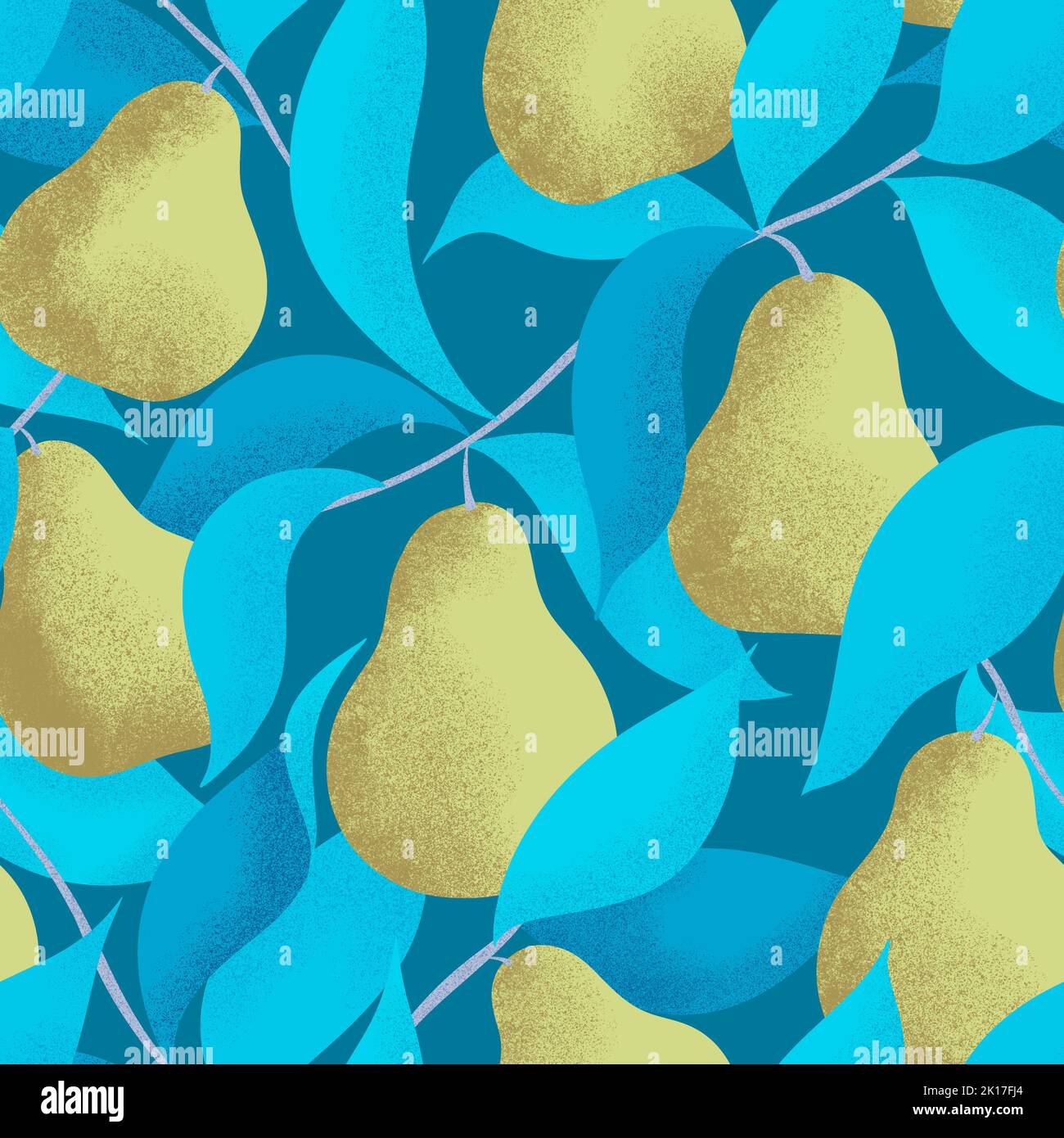 Green pears with blue leaves. Seamless digital pattern. Texture ...