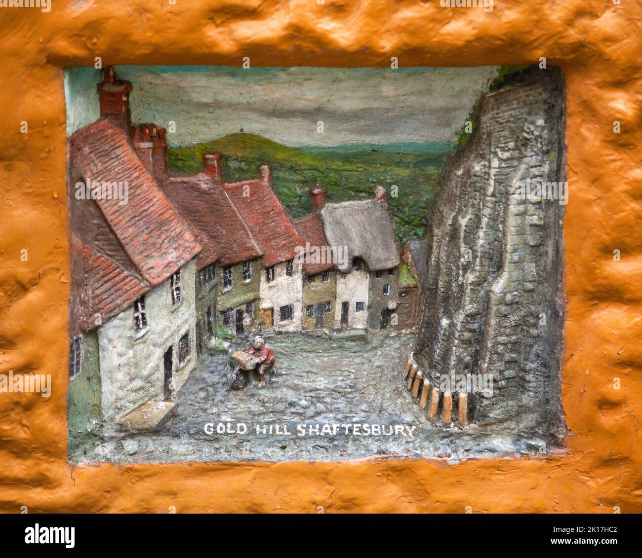 Model picture inset of Gold Hill, Shaftsbury, UK. Famous very steep ...