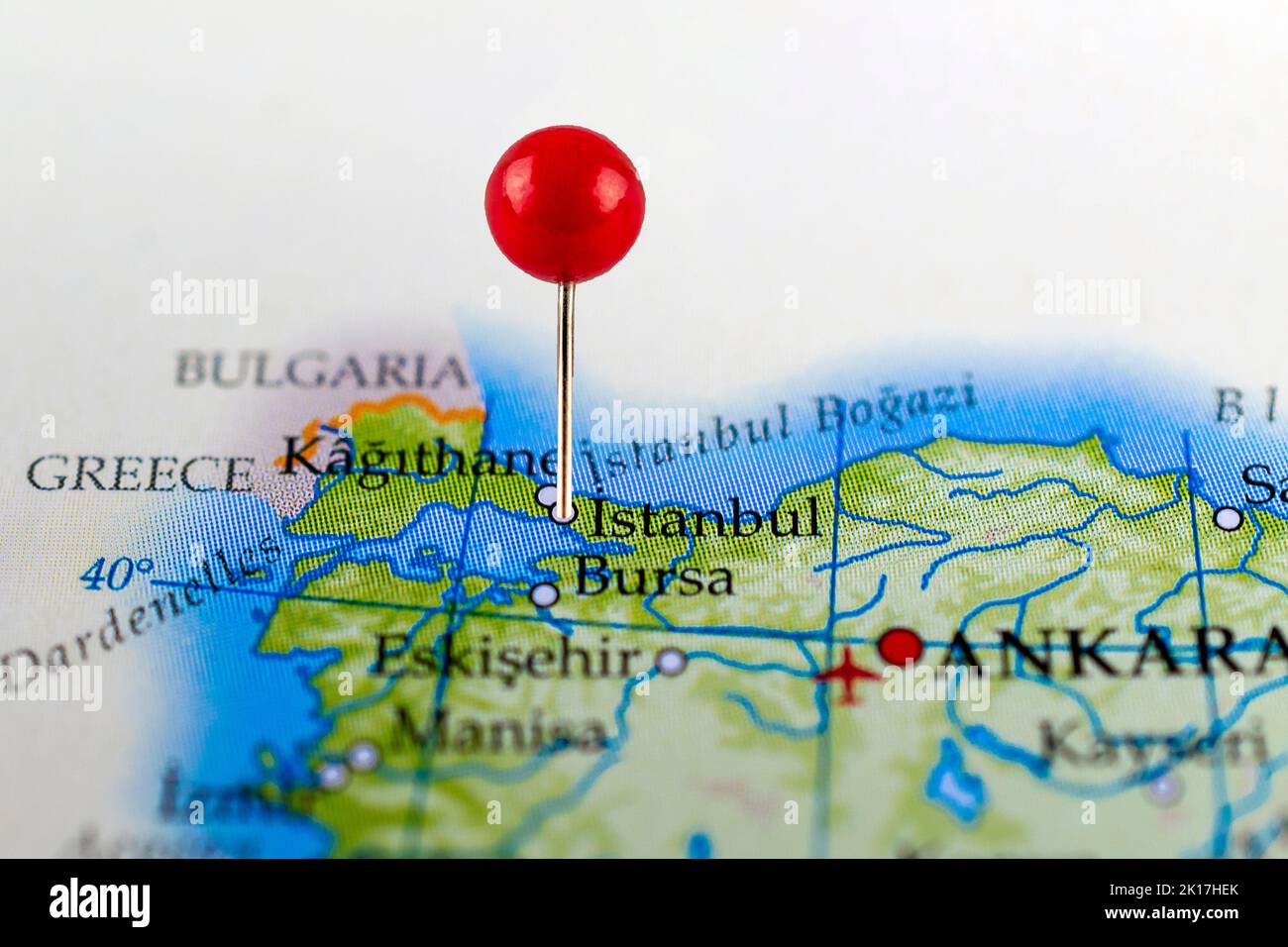 Istanbul map. Close up of Istanbul map with red pin. Map with red pin ...