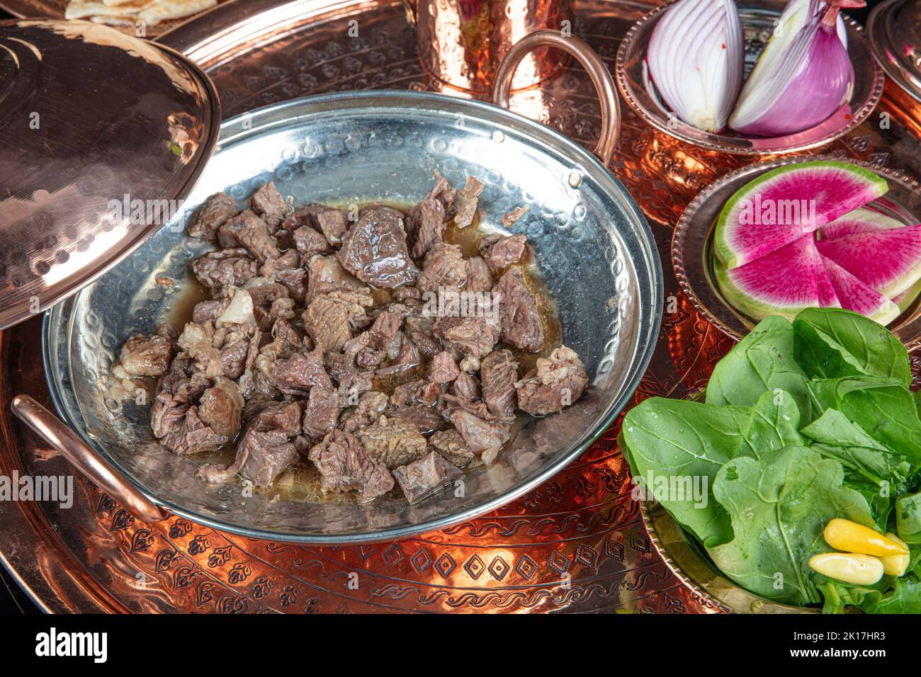 Turkish Food Et Kavurma. Meat Saute Turkish Et sote on black ground ...