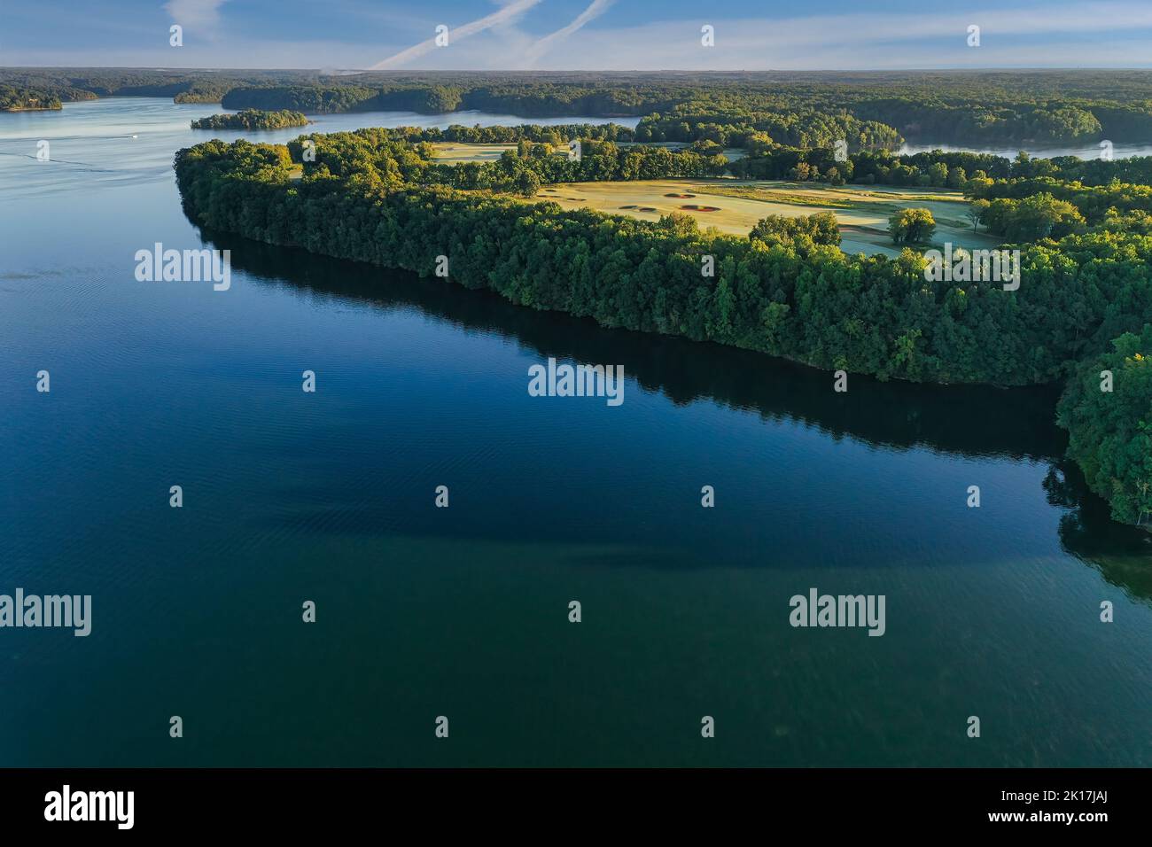 Aerial view of a golf course at the state park on Tims Ford Lake Stock ...