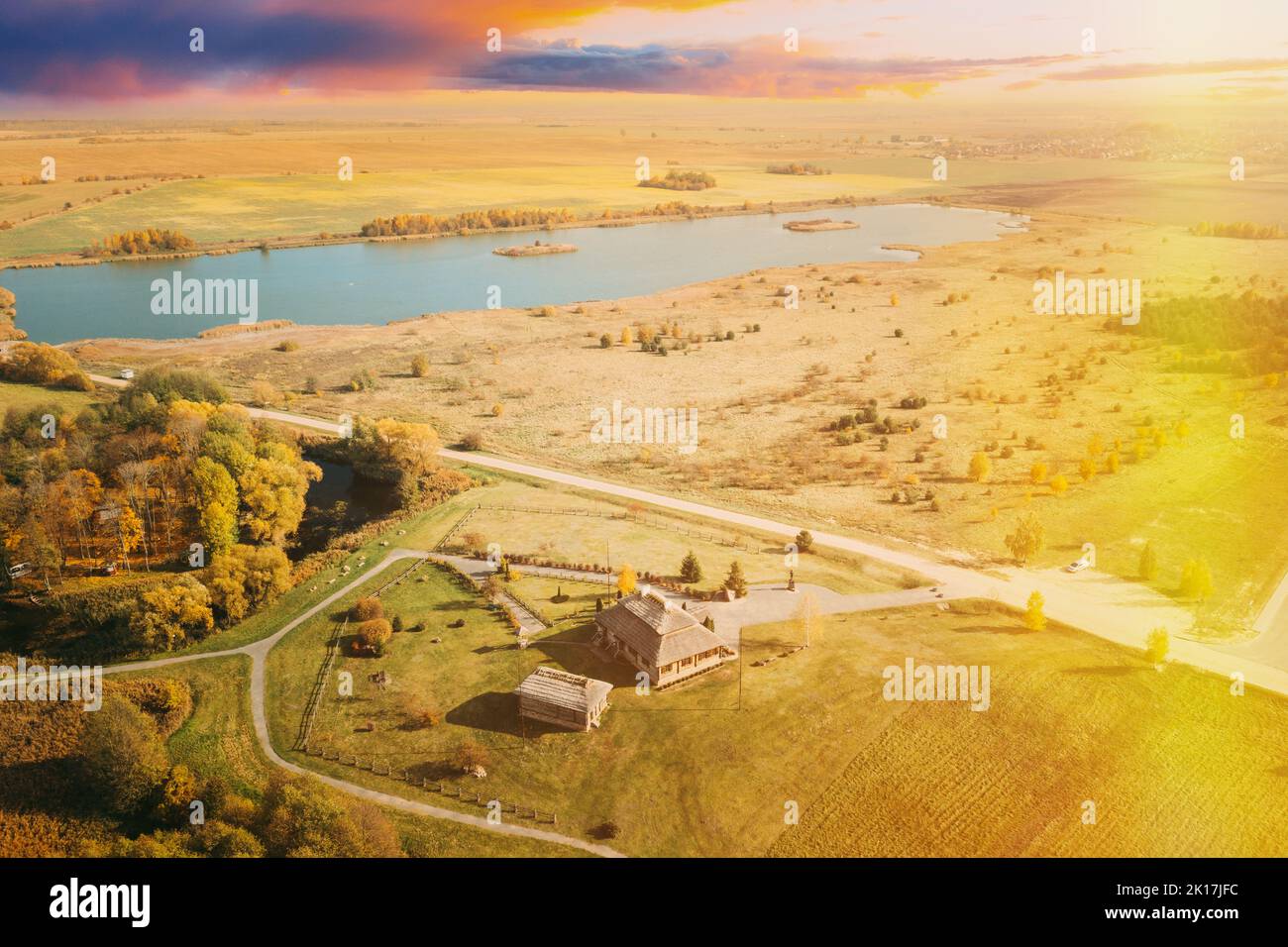 Kosava, Belarus. Aerial Bird's-eye View On Memorial Museum-estate Of ...