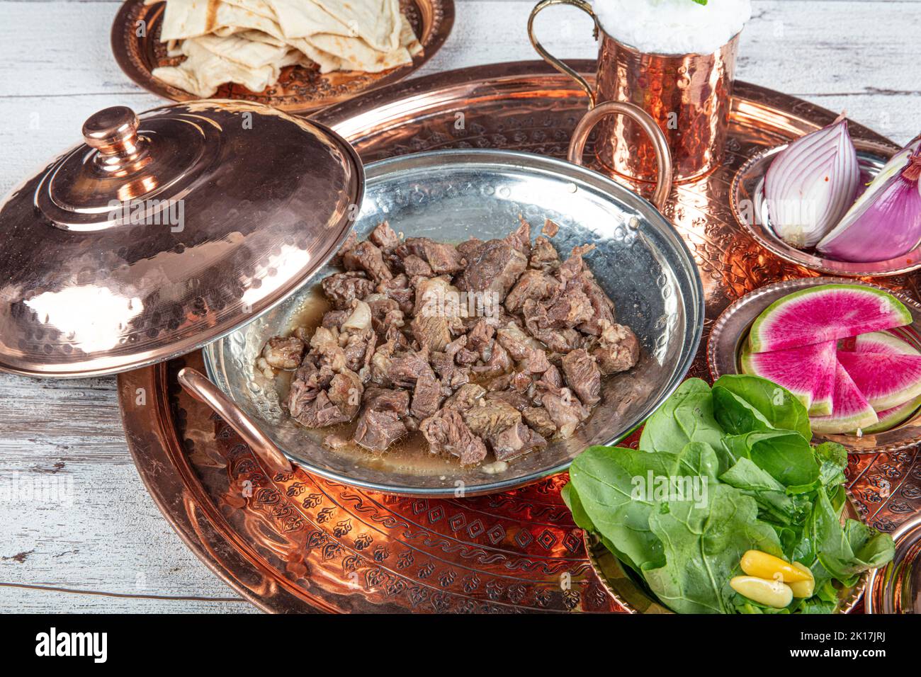 Turkish Food Et Kavurma. Meat Saute Turkish Et sote on black ground ...