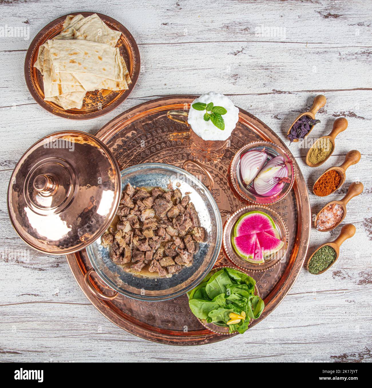 Turkish Food Et Kavurma. Meat Saute Turkish Et sote on black ground ...