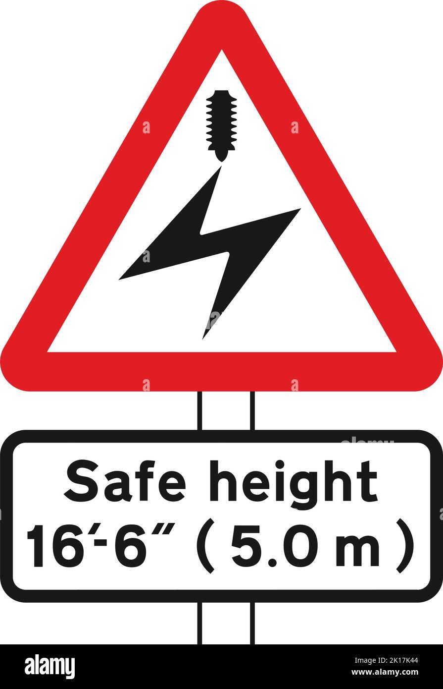 Overhead electric cable; plate indicates maximum height of vehicles ...