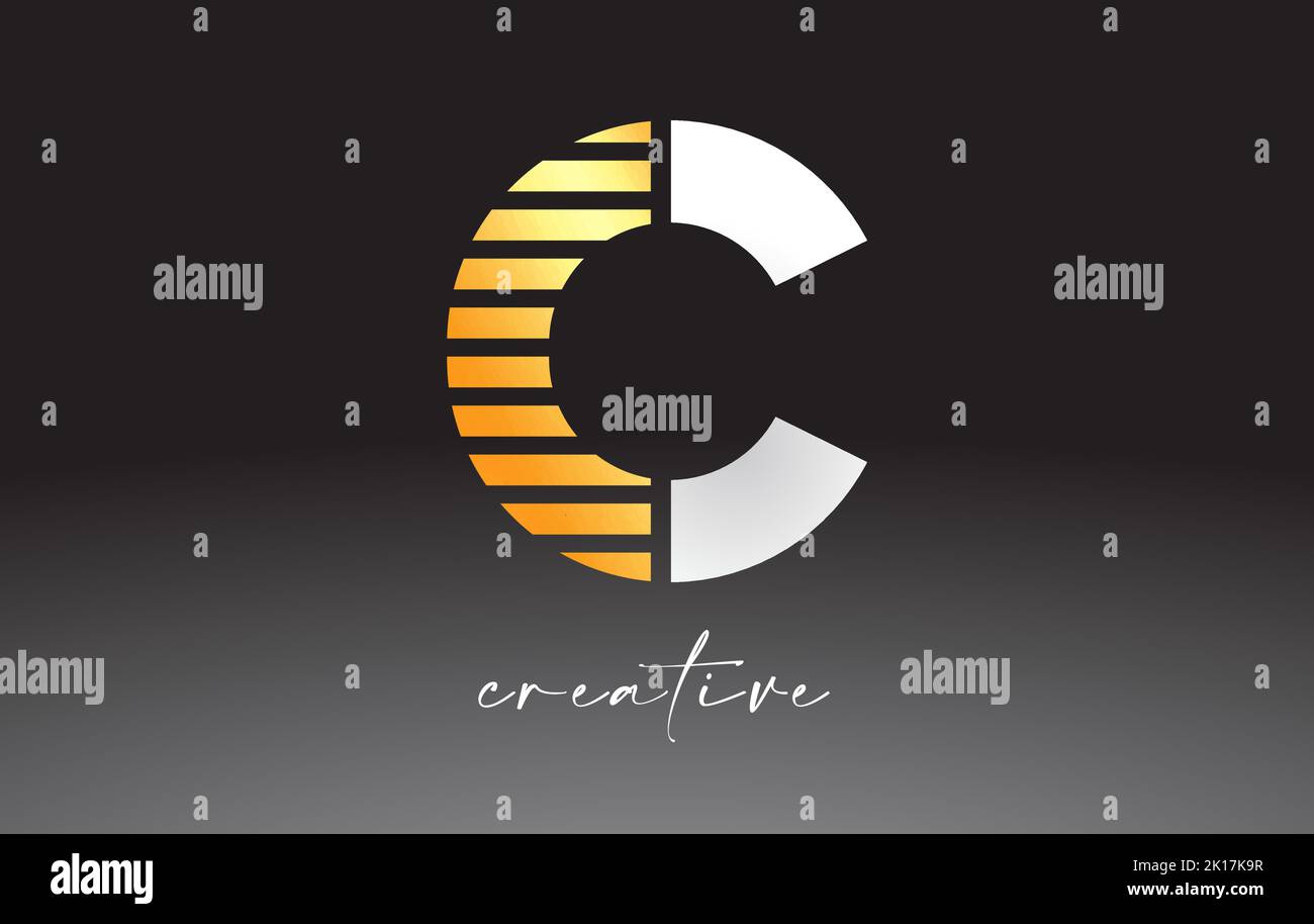 Golden Lines Letter C Logo Design with Creative Lines Cut on half of ...