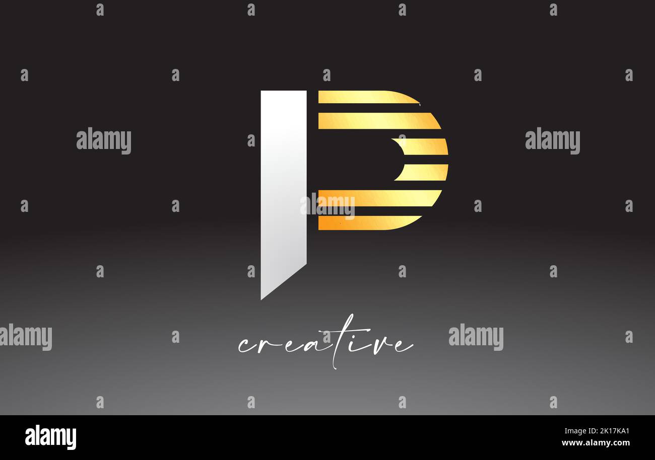 Golden Lines Letter P Logo Design with Creative Lines Cut on half of ...