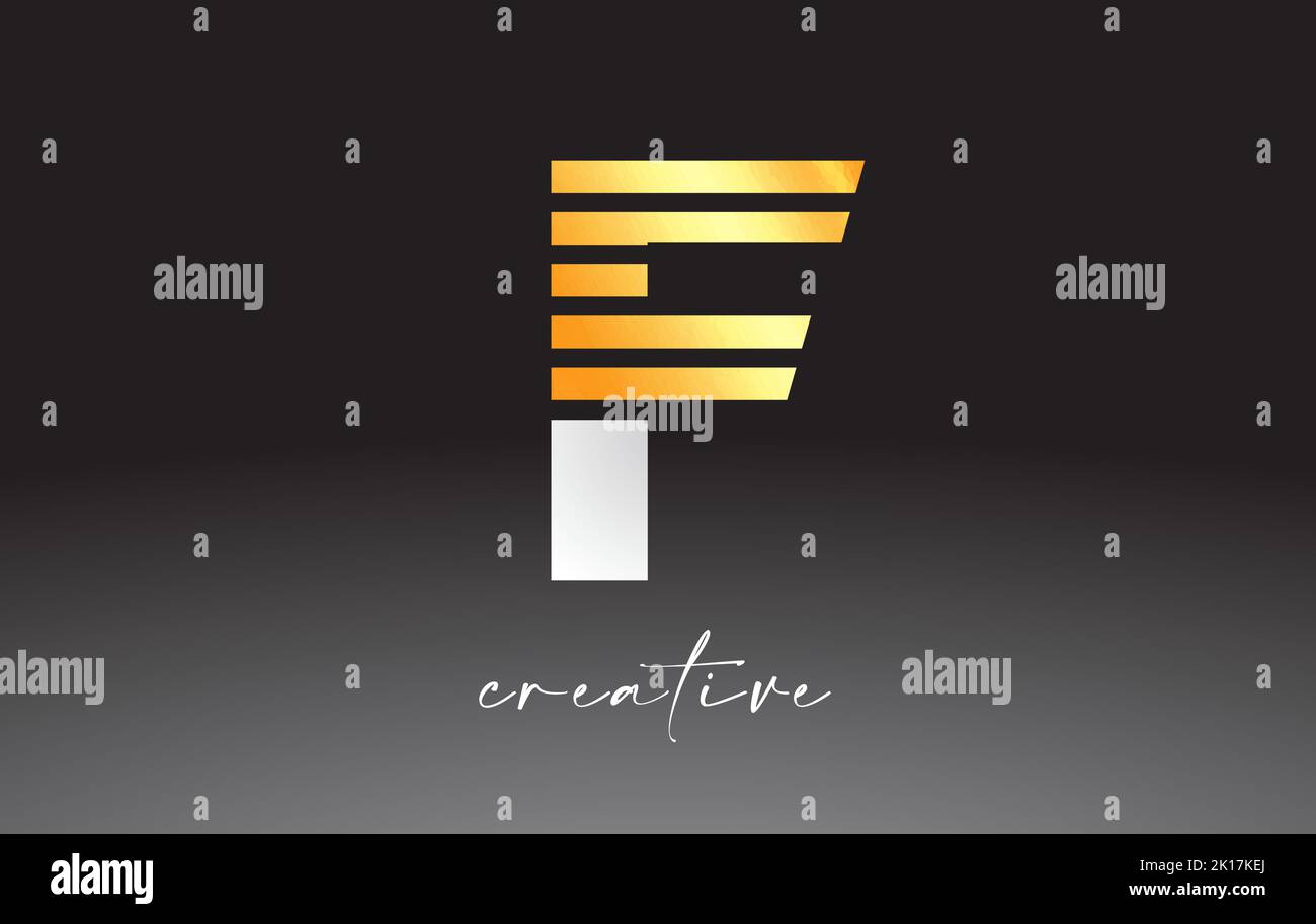 Golden Lines Letter F Logo Design with Creative Lines Cut on half of ...