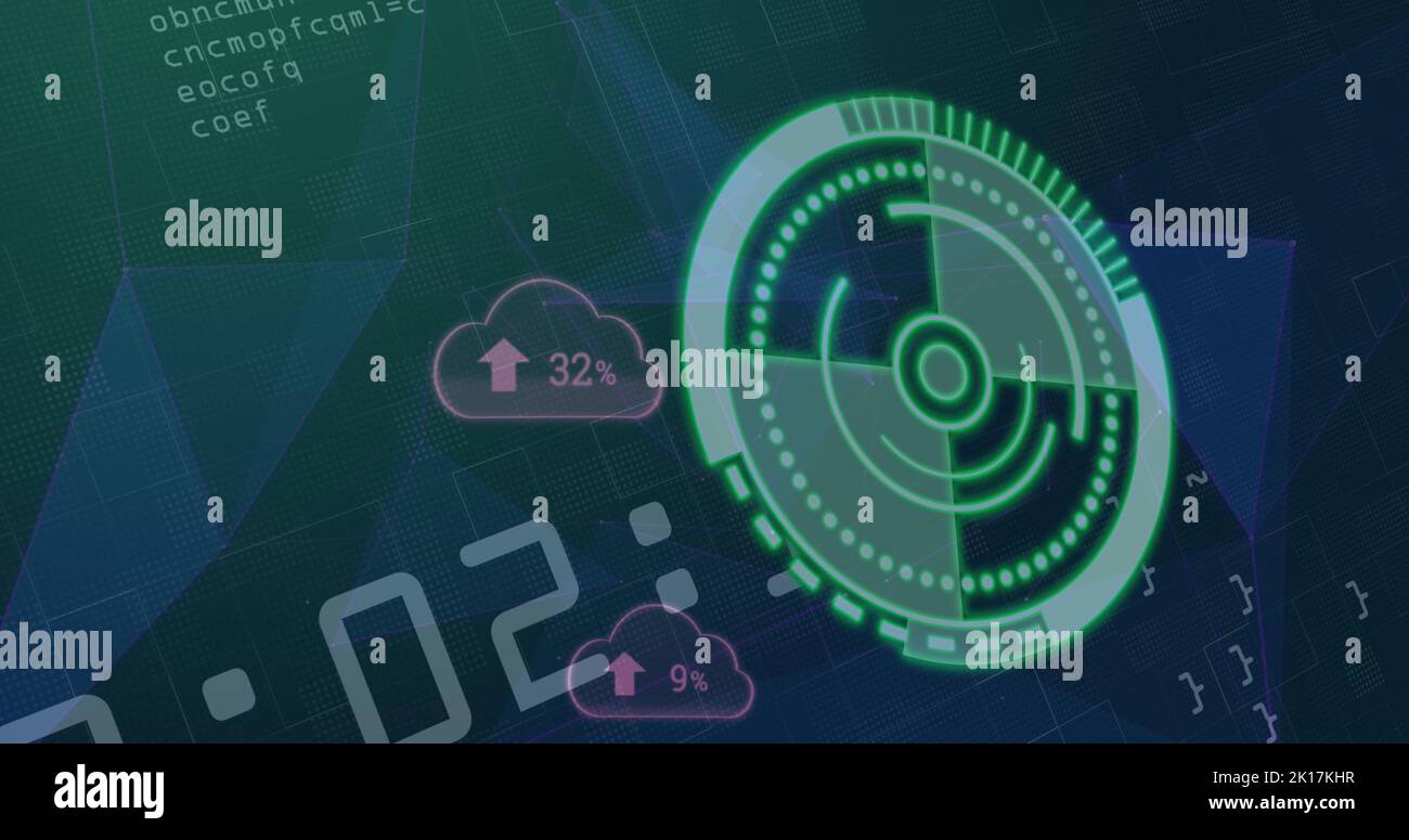 Image of scope scanning and cloud icons over data processing Stock ...