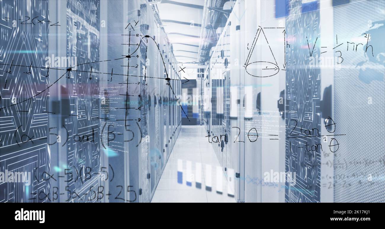 Image of digital data processing over server room Stock Photo - Alamy