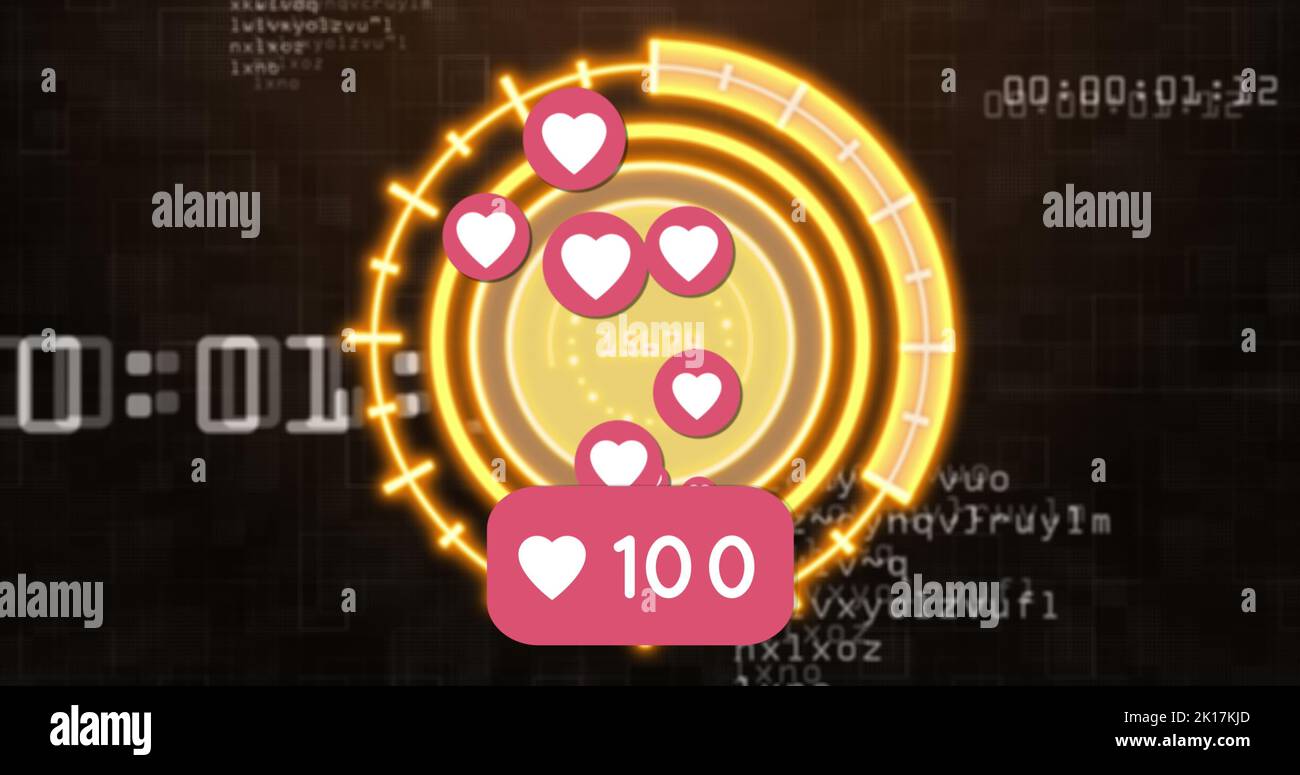 Image of social media icons with growing number and scope scanning over ...