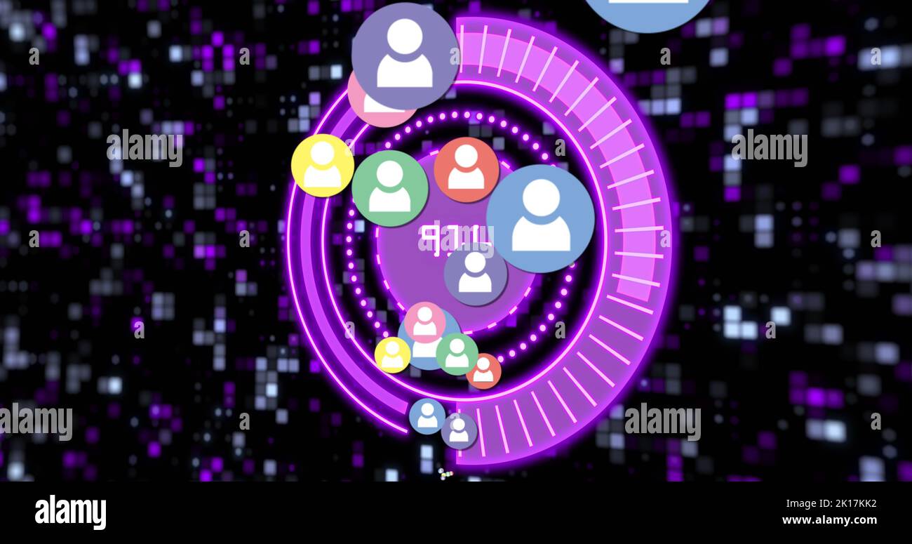 Image of scope scanning and icons over moving columns Stock Photo - Alamy