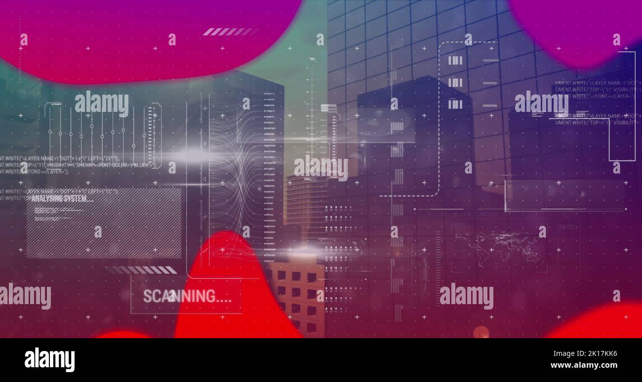 Image of interface with data processing over liquid abstract shapes ...