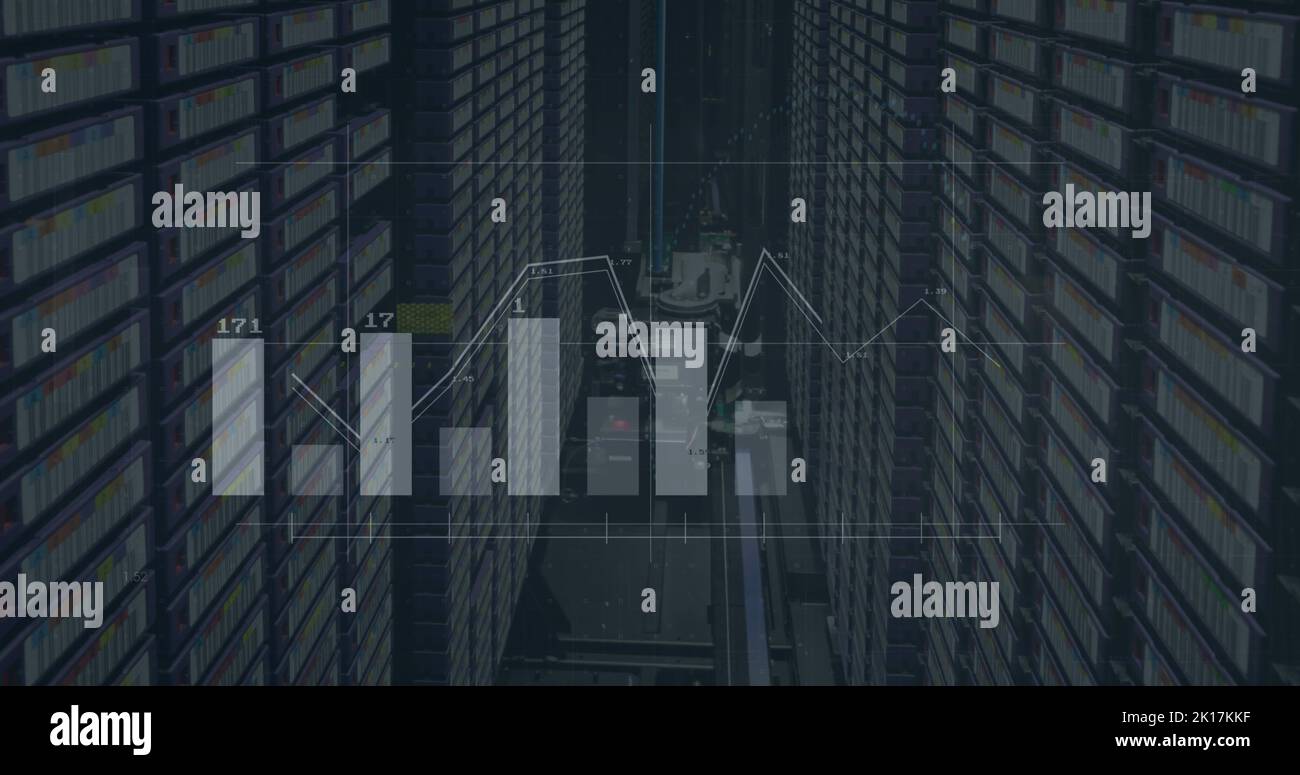 Image of scope scanning with padlock icon over graph and server room ...