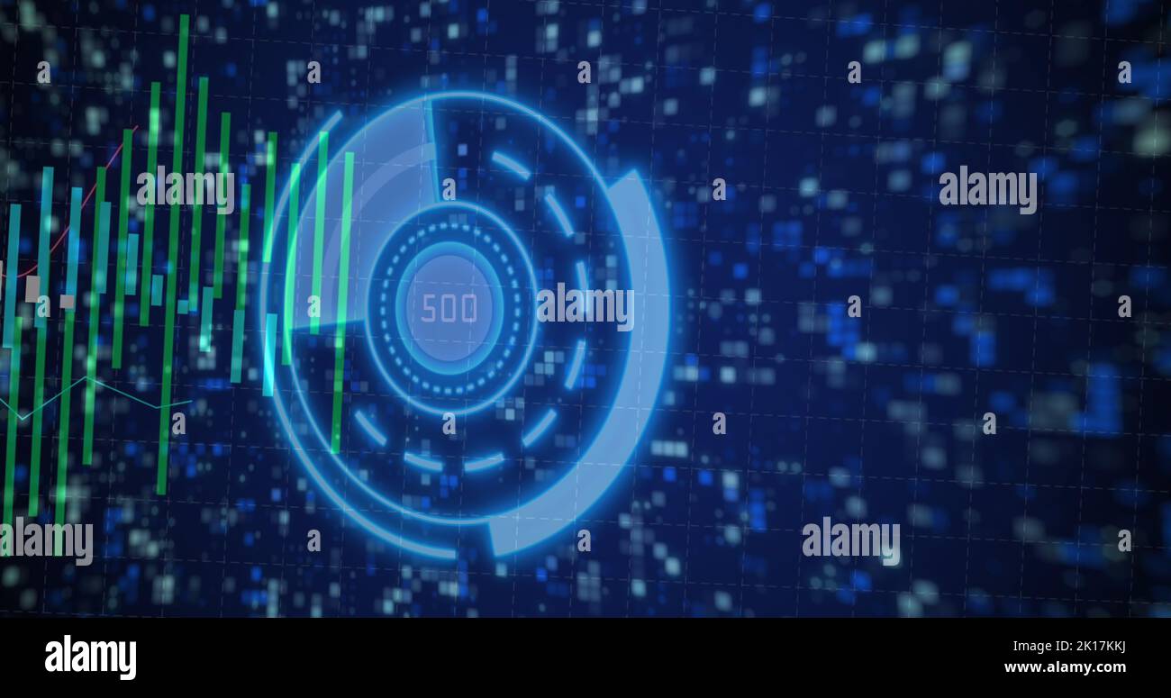 Image of graph over scope scanning with data processing and moving columns Stock Photo - Alamy