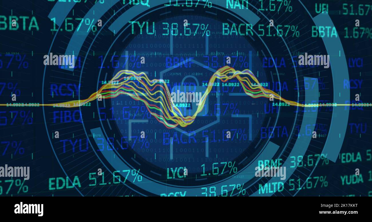Image of scope scanning with padlock icon and graph over stock market ...