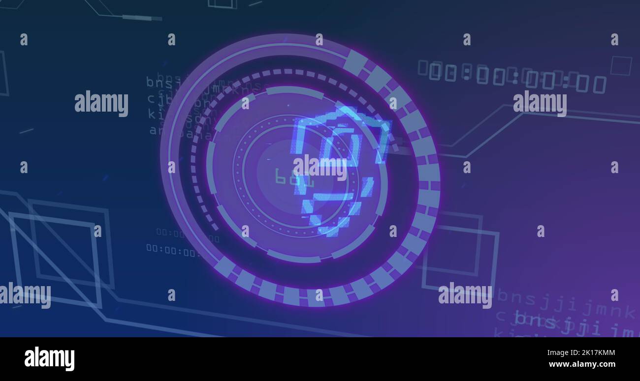 Image of scope scanning with padlock icon over data processing Stock Photo - Alamy