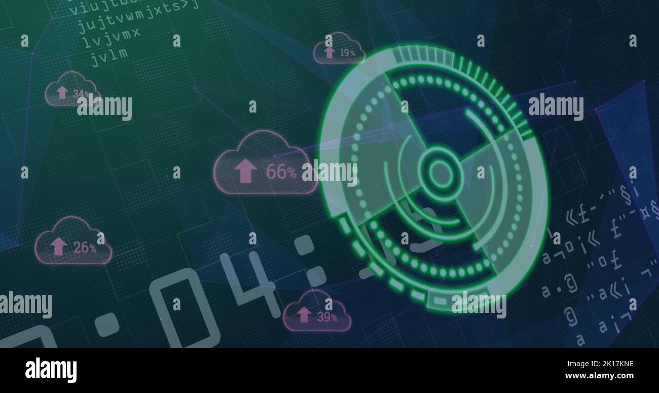 Image of scope scanning and cloud icons over data processing Stock Photo - Alamy