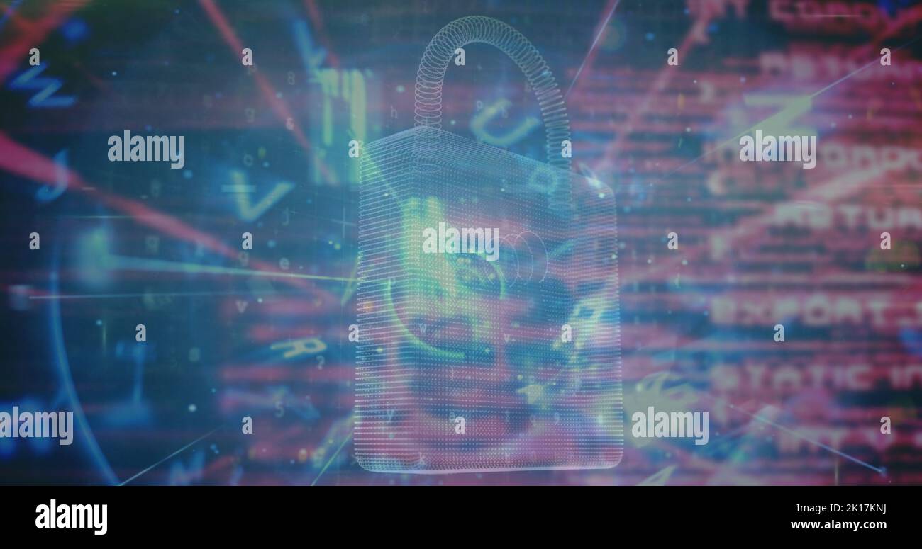 Image of padlock icon over data processing on black background Stock ...